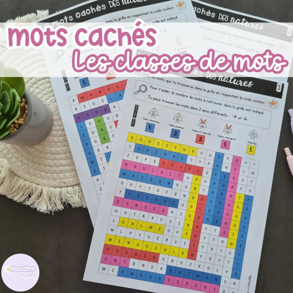 Mots cachés des classes de mots | Madame CCmelle