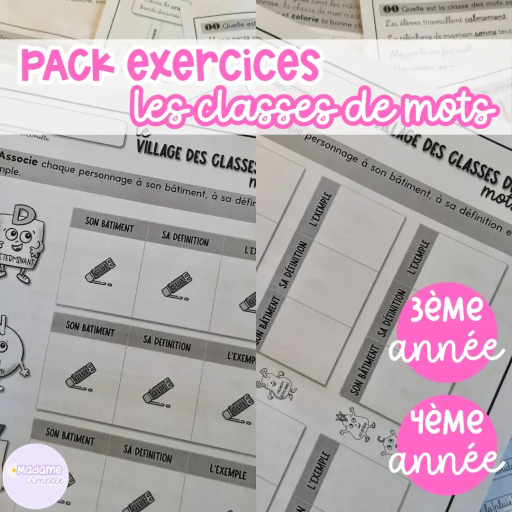 PACK dossiers d'exercices : les classes de mots P3 et P4 | Madame CCmelle